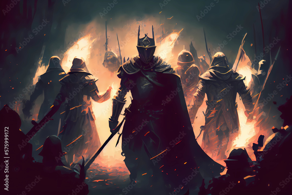 An army of brave knights engaging a dark force in an epic battle Stock ...