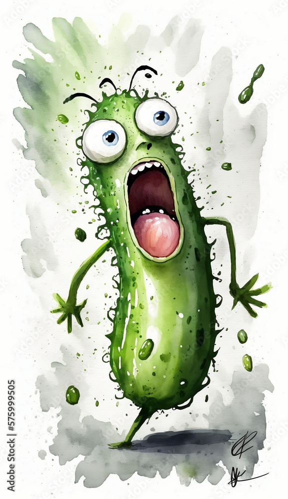 An animation drawing of a frightened pickle, created with Generative AI ...