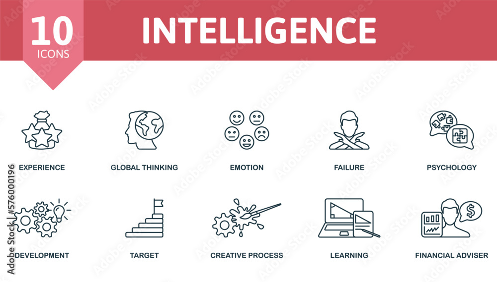 Intelligence icon set. Monochrome simple Intelligence icon collection ...