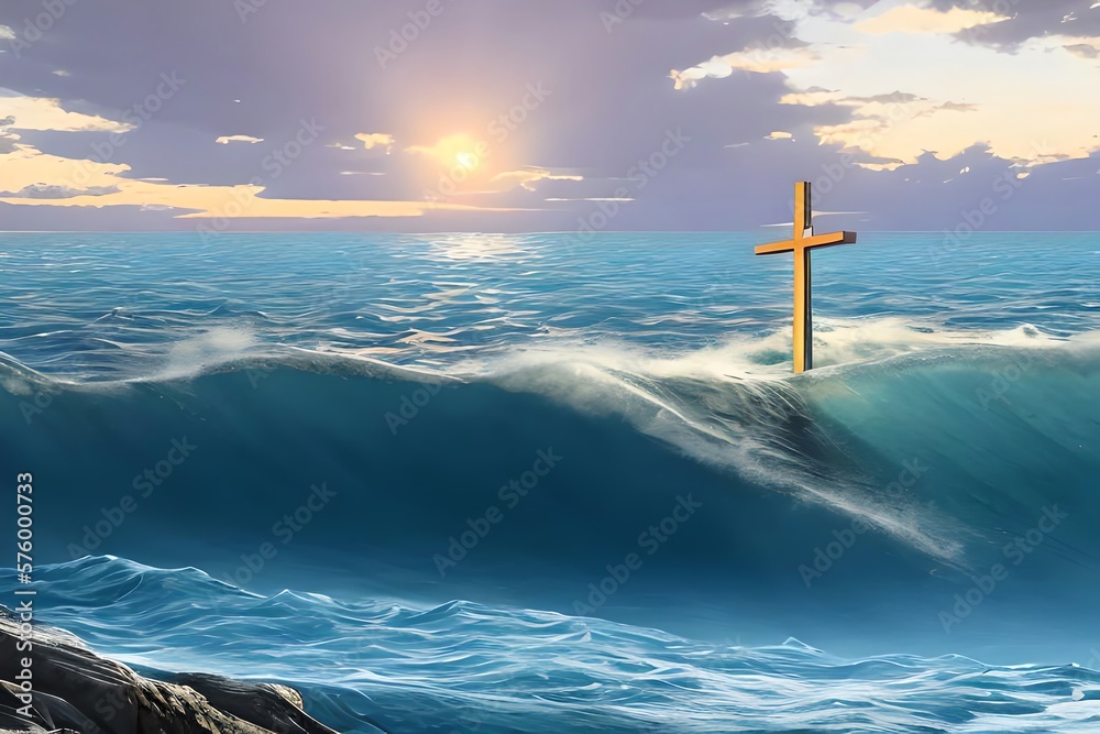 Biblical scene: Moses and his followers on the shore of the Red Sea ...