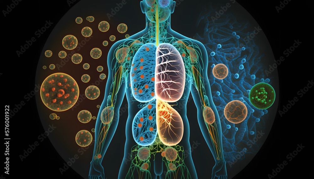 Medical illustration of a human body with cells and organs - AI ...