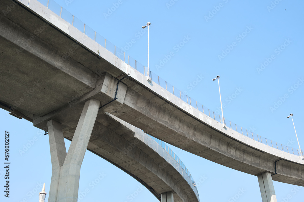 Elevated expressway during a sunny day . highway overpass against blue ...
