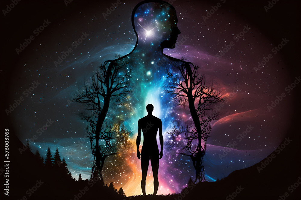 an astral body set against an abstract space background. convey a sense ...