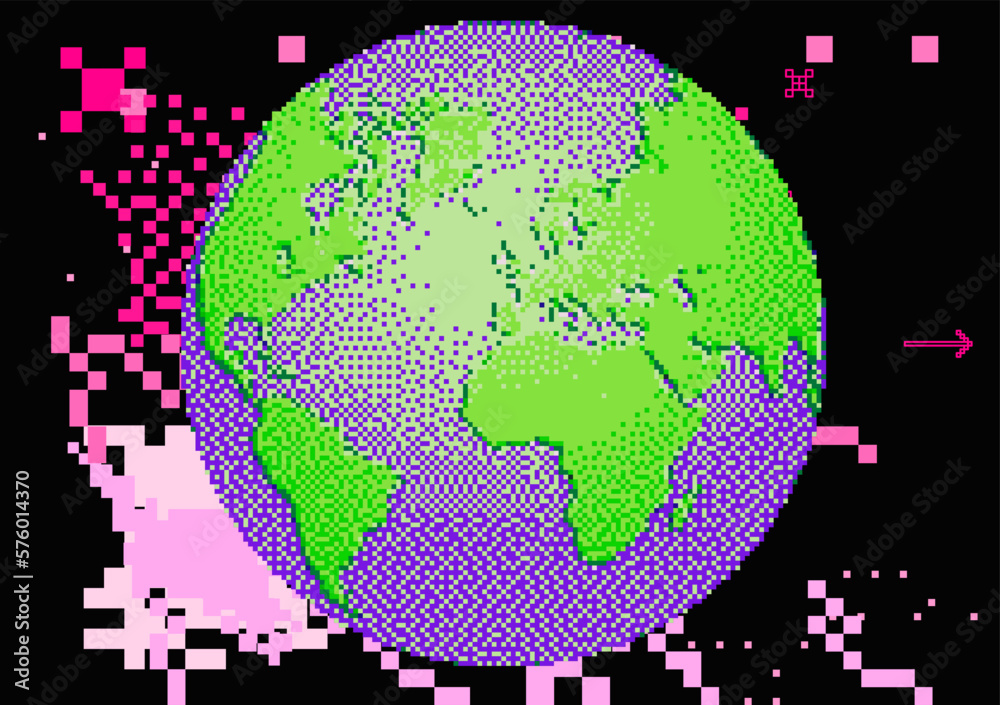 The Earth Globe World geography sphere map model in pixel art style ...