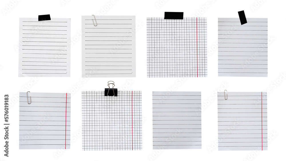 Collection of lined white paper isolated Stock Photo | Adobe Stock
