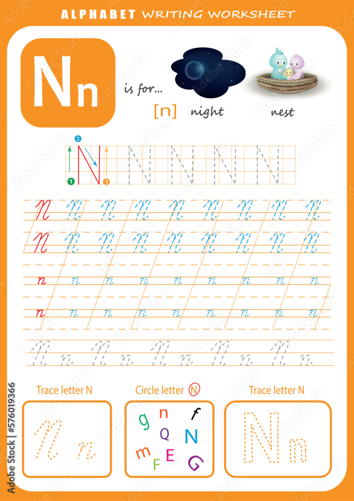 N letter handwriting practice worksheet. Alphabet letter tracing ...