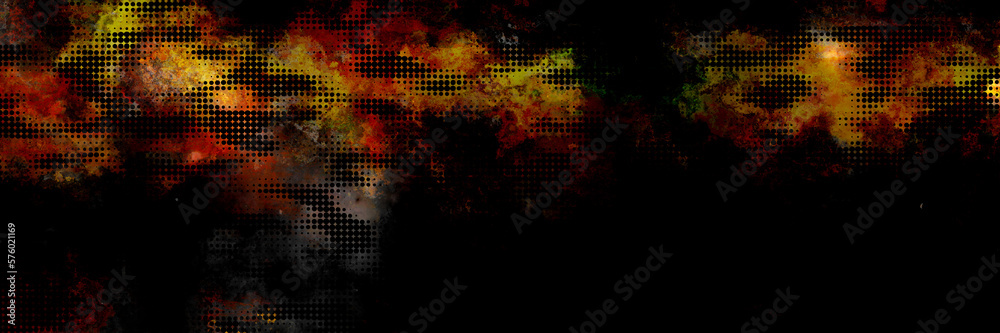 Cracked dark halftone pattern and watercolor hell spots and drip ...