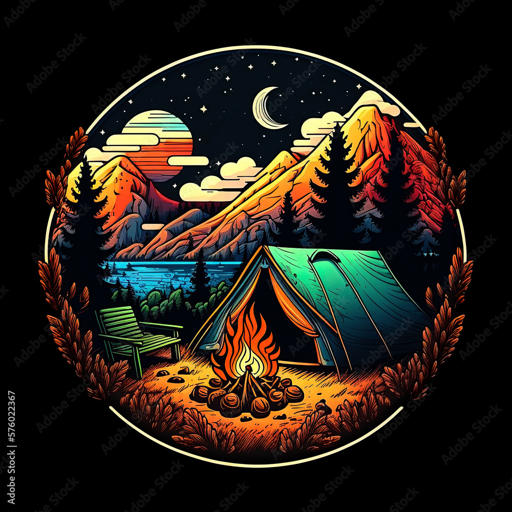 Camping sticker. Tent in the woods. Vintage Camp Sticker, badge design ...