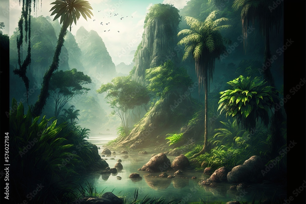 Jungle after a heavy rainy season. Green dominant, wildlife, tropics ...