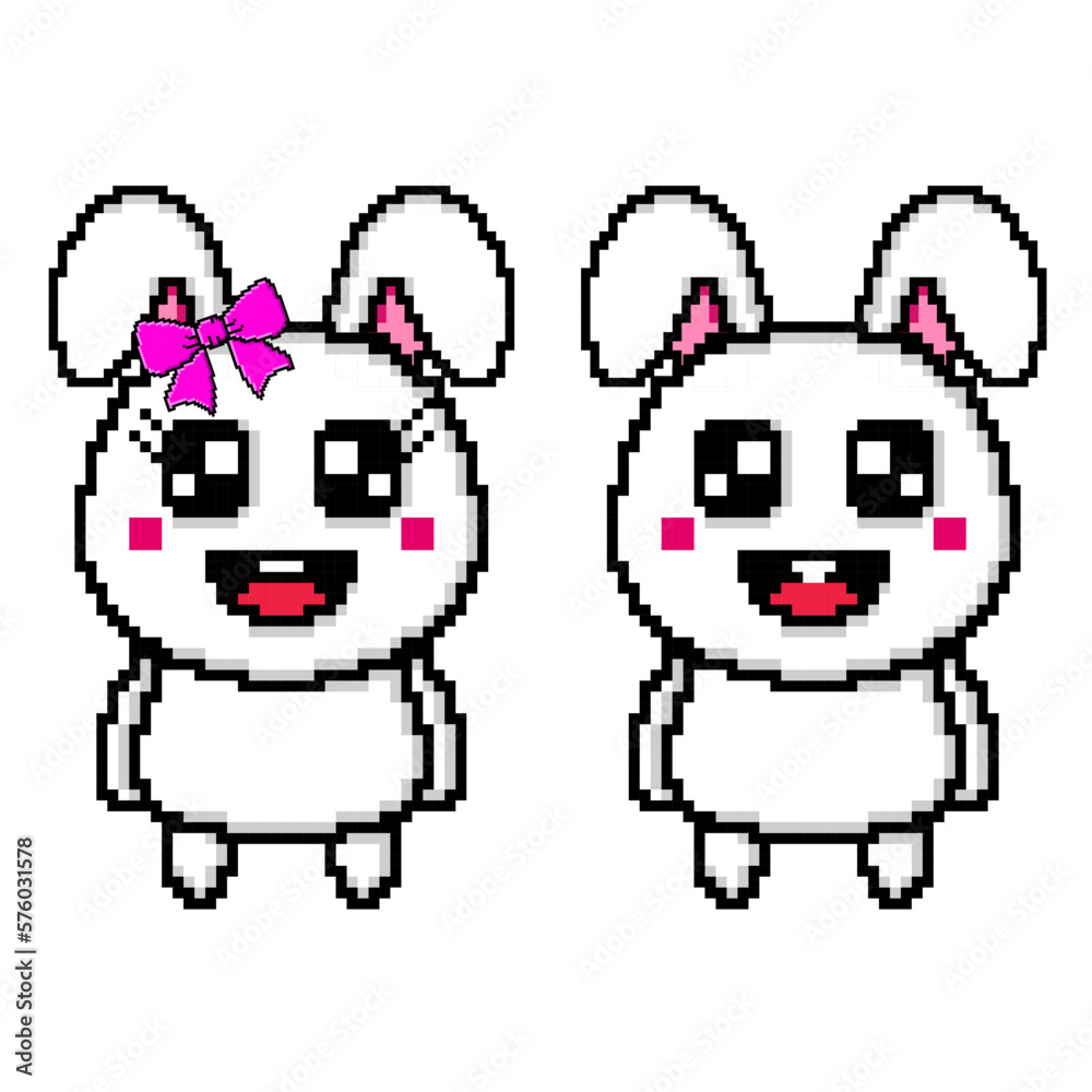 Cute couple rabbit pixel art design vector kawaii Stock Vector | Adobe ...