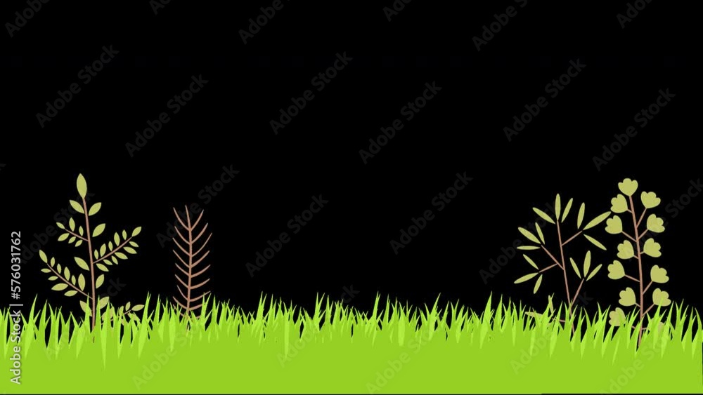 Animation of grass and plants on a transparent background. Cartoon ...