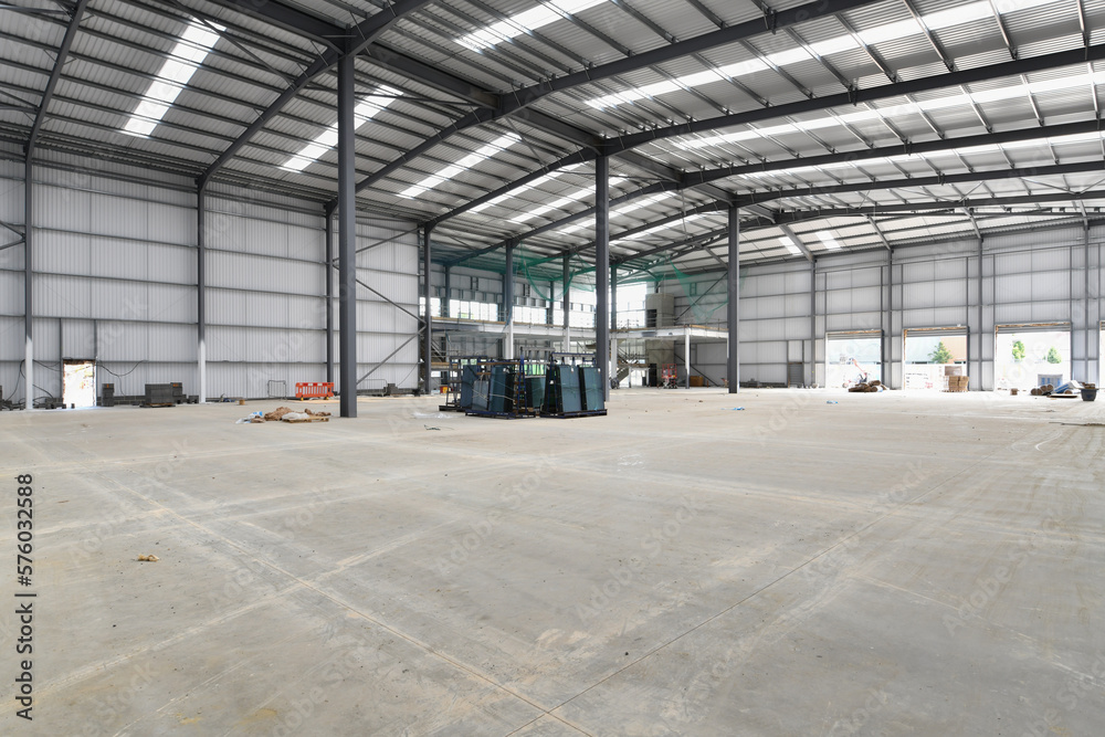construction site of commercial warehouse building showing various ...