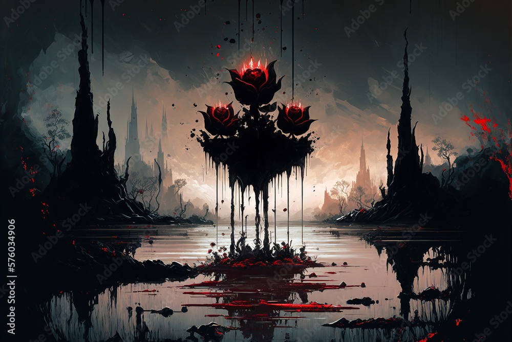 Gothic Horror Red Rose Tattoo with Smudged Stains. The Rose of Terror ...