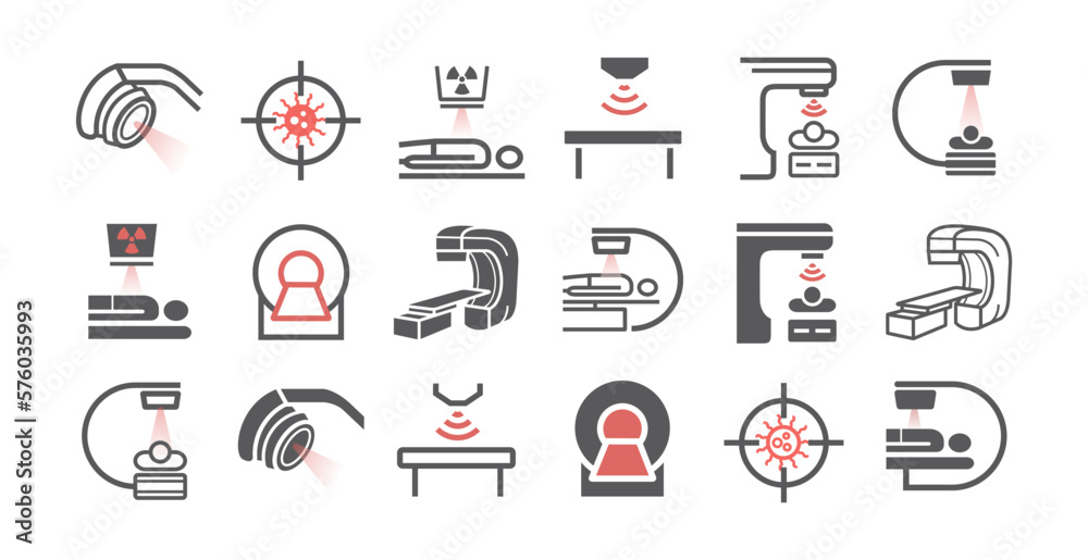 Body CT, CAT Scan. Line icons set. Radiotherapy signs. Vector symbols ...