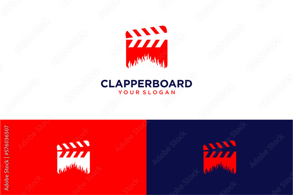 clapperboard logo design with fire Stock Vector | Adobe Stock