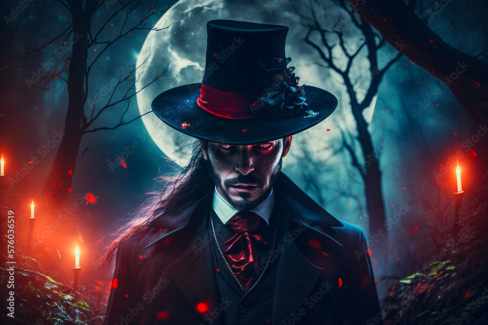 vampire, in Top hat, count dracula, in a dark forest, Generative AI ...