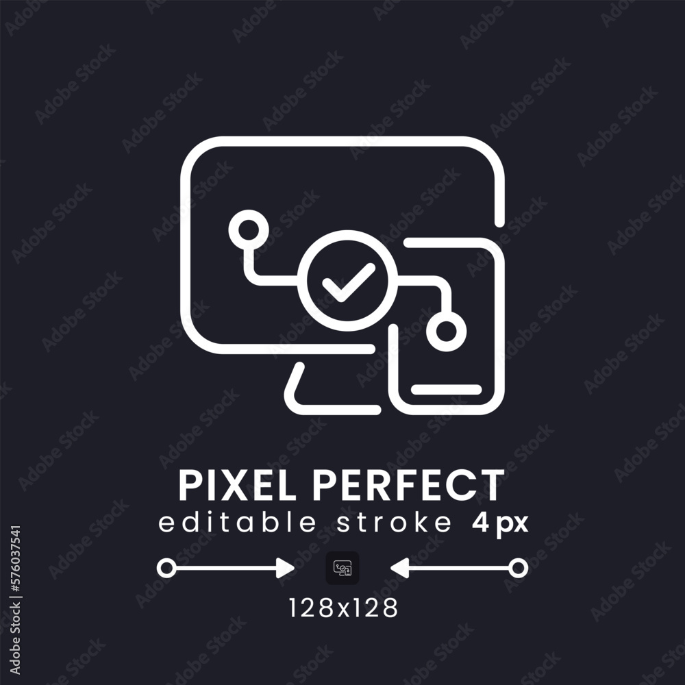 Cross-platform compatibility white linear desktop icon on black ...