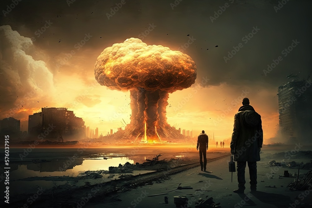 Man in the face of the end of the world. Apocalyptic epic scene ...