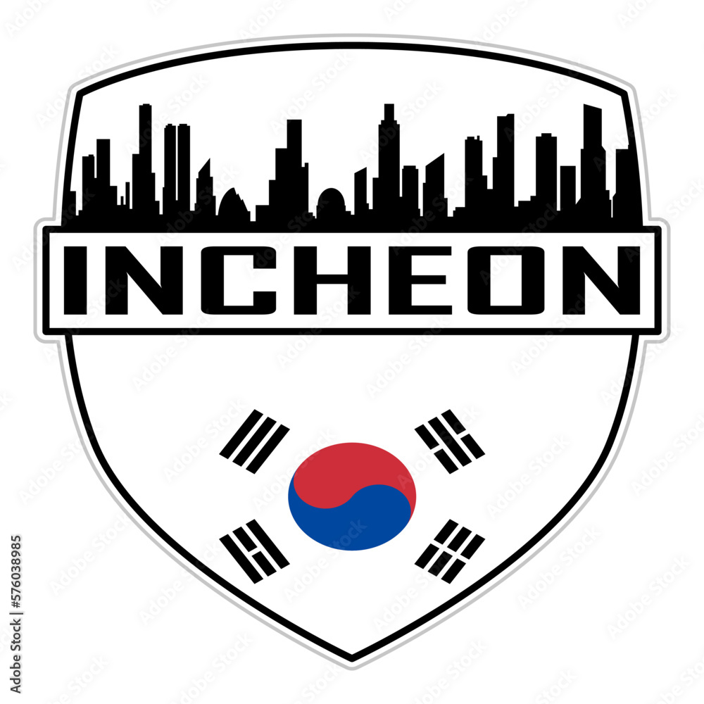 Incheon South Korea Flag Skyline Silhouette Incheon South Korea Lover ...
