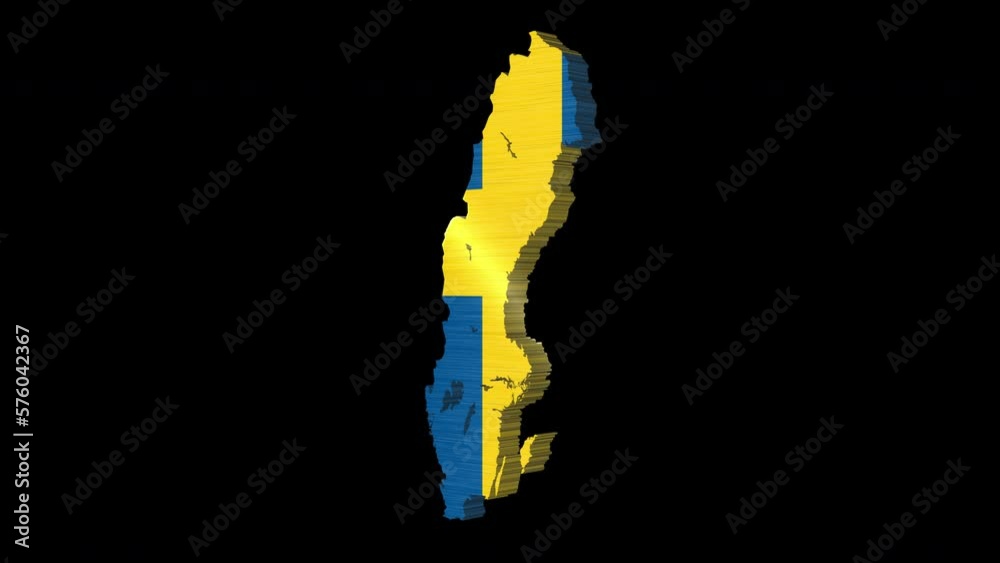 3D animation of Sweden map rotating, isolated by alpha channel ...