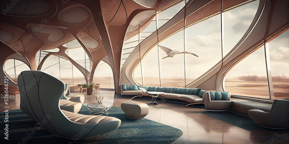 VIP airport waiting lounge with a modern futuristic luxury decoration ...