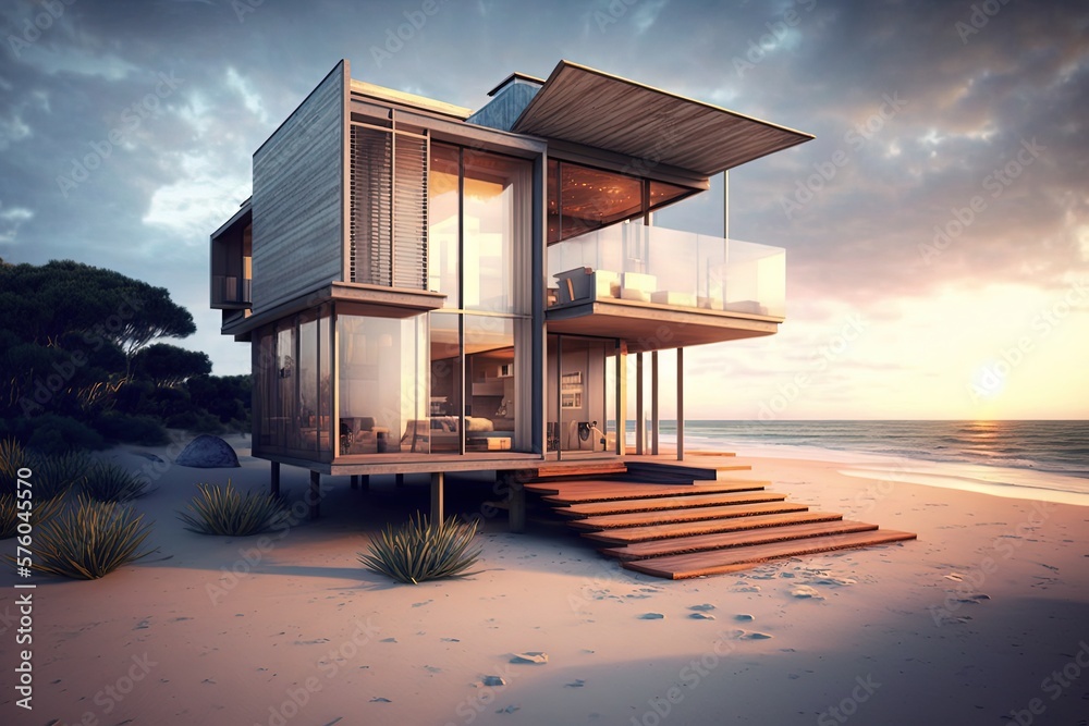 Art Nouveau small house on the beach. Luxury exterior, two-story ...