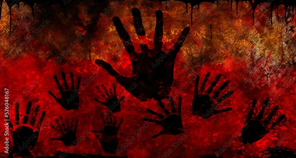 Background with cursed hands on red wall, horror texture for background ...