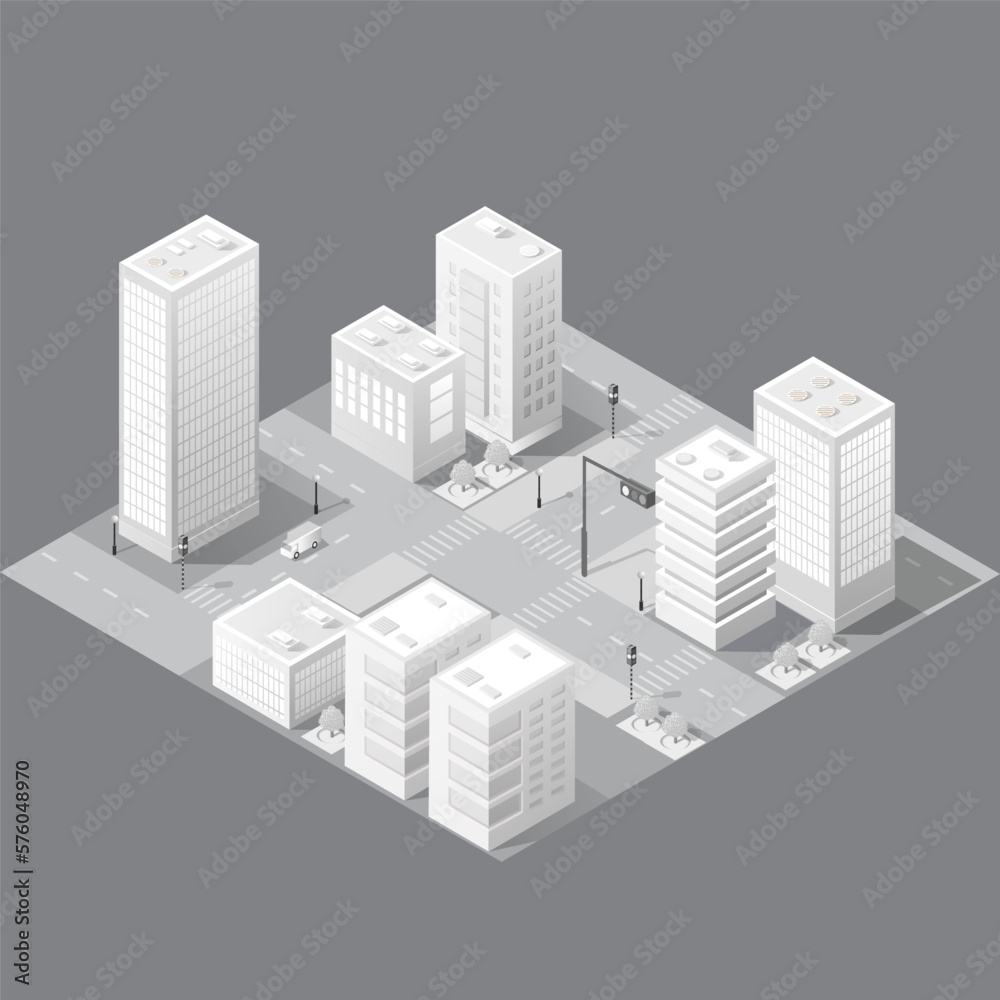 3d illustration map of the white city on white design street town ...