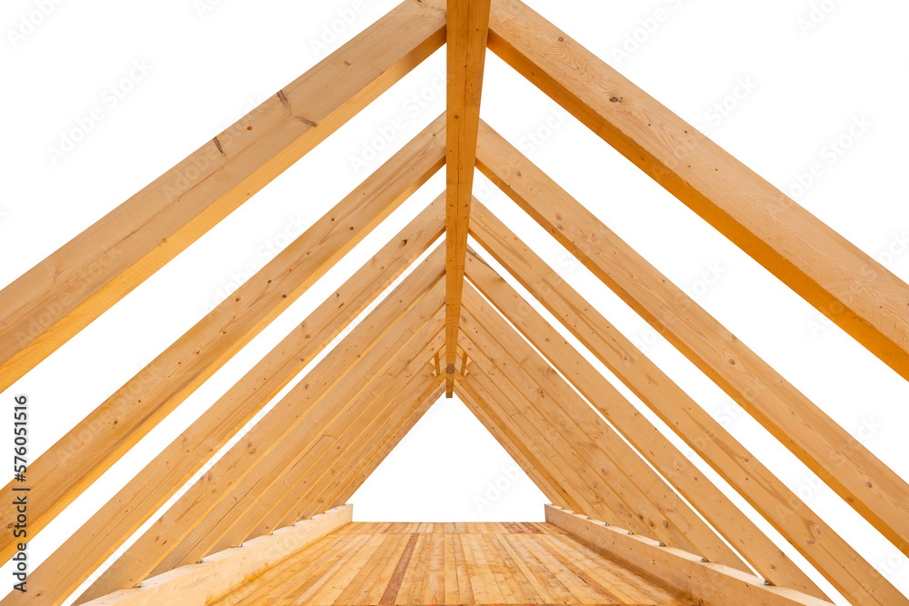 roof truss with beams on a new construction of a house Stock Photo ...