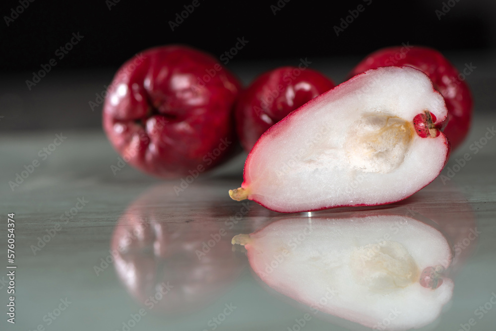 Fresh rose apple cutout isolated on transparent background.Fresh rose ...