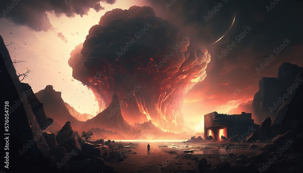 A big explosion of war cataclysm cinematic illustration a mushroom of ...