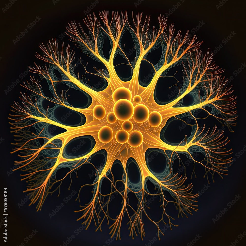 Imaginary astrocyte, glial cell or large neuron in cell culture. Close ...