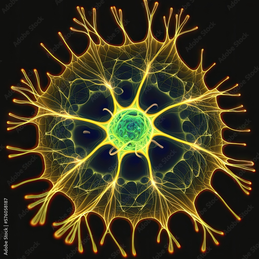 Imaginary astrocyte, glial cell or large neuron in cell culture. Close ...