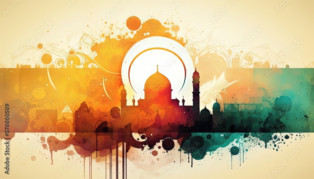 Islamic architecture style with color splash, Generative Ai Stock ...