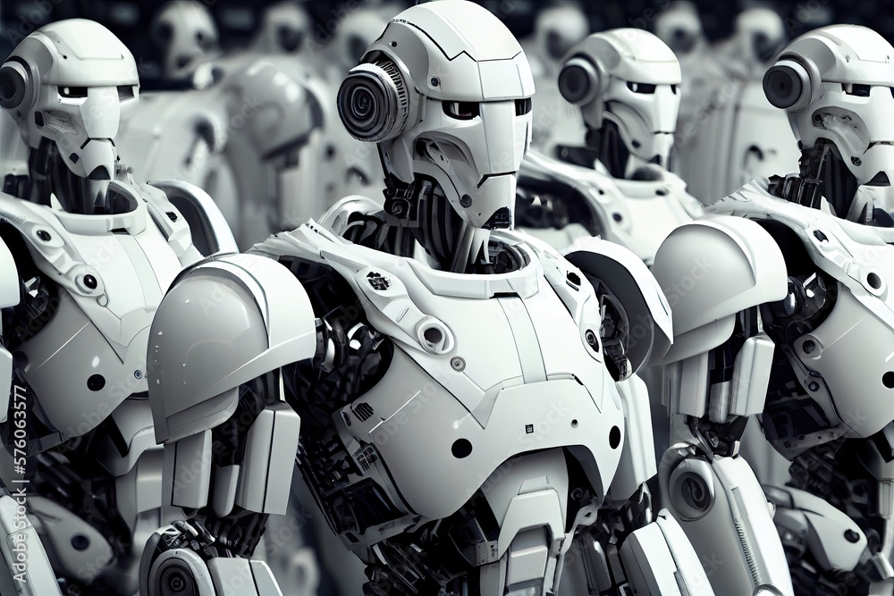 Generative Robot Army: A Futuristic Group of White Cyborgs Leading the ...