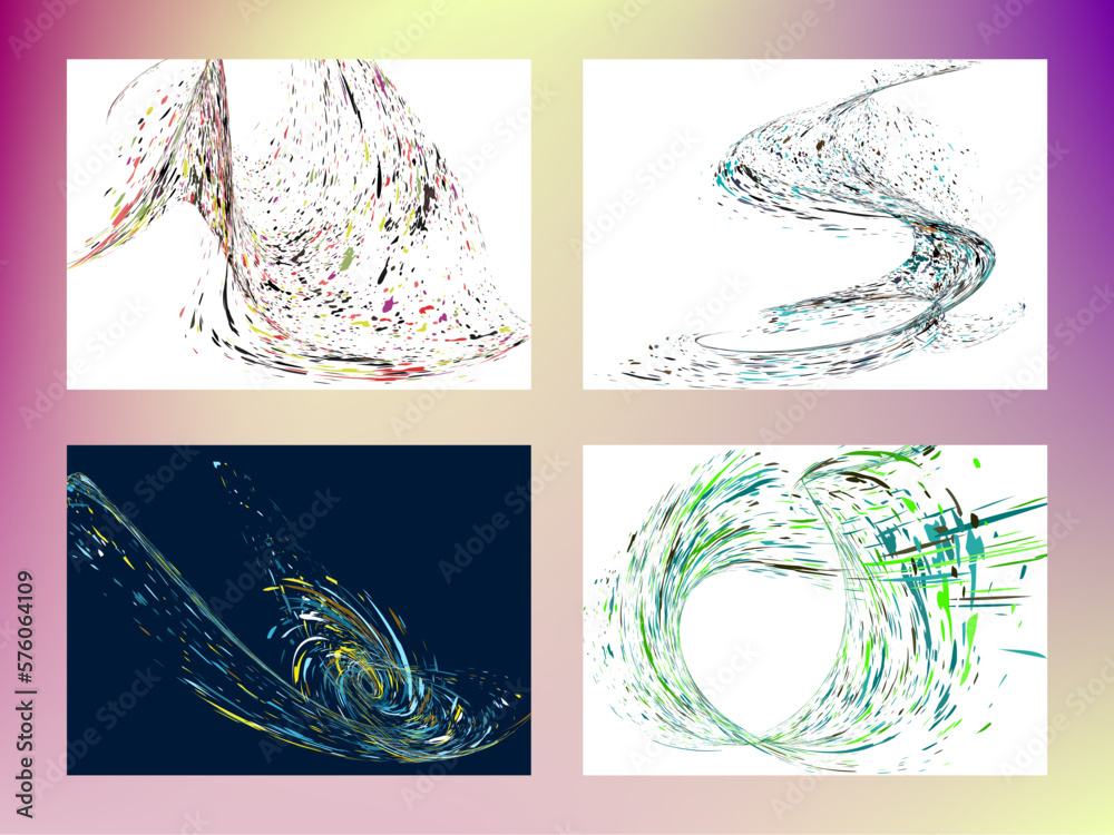 Multi-colored dust particles and debris, paint splashes, strokes are ...