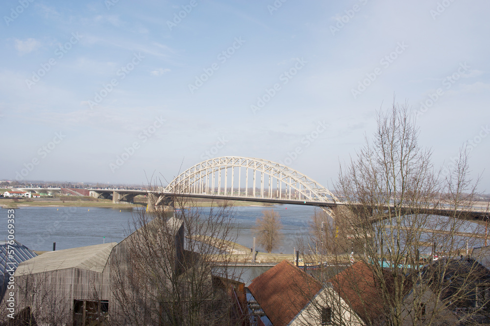 Bridge over the river Waal in Nijmegen in the Netherlands, The bridge ...
