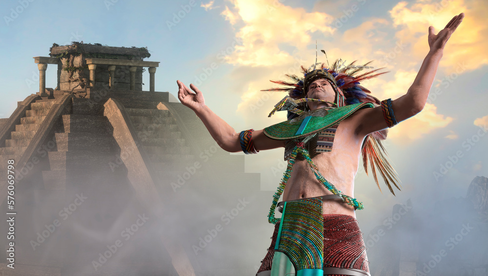Historical portrait of Maya Prince Ruler of the Aztecs 3d render Stock ...