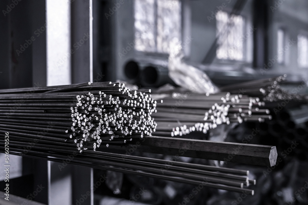 Round metal billet, warehouse of metal billets in production Stock ...