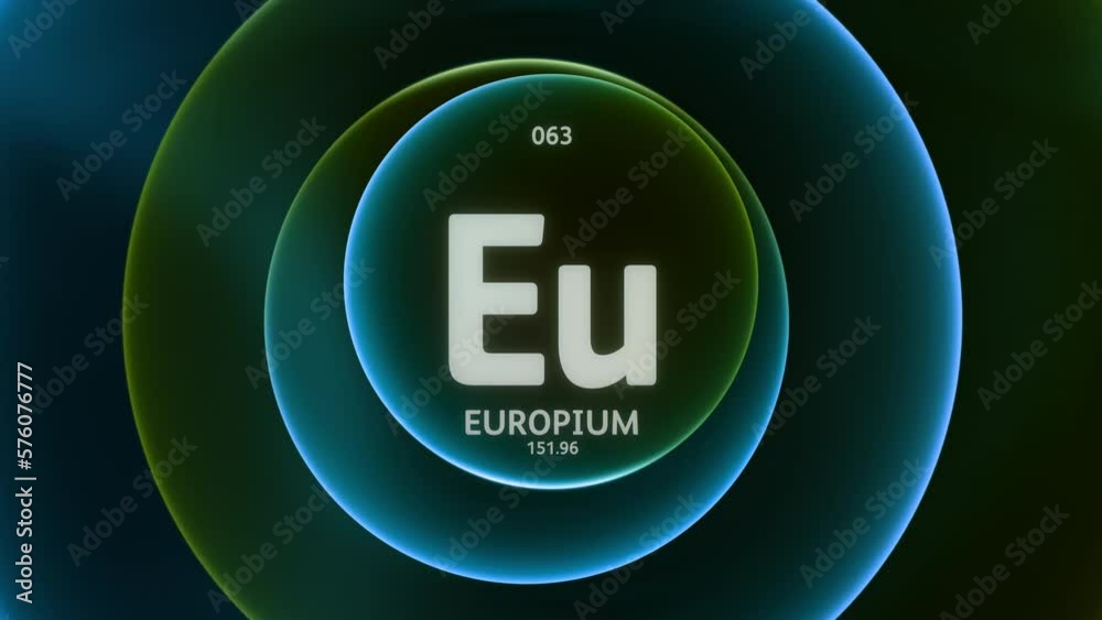 Europium as Element 63 of the Periodic Table. Concept animation on ...