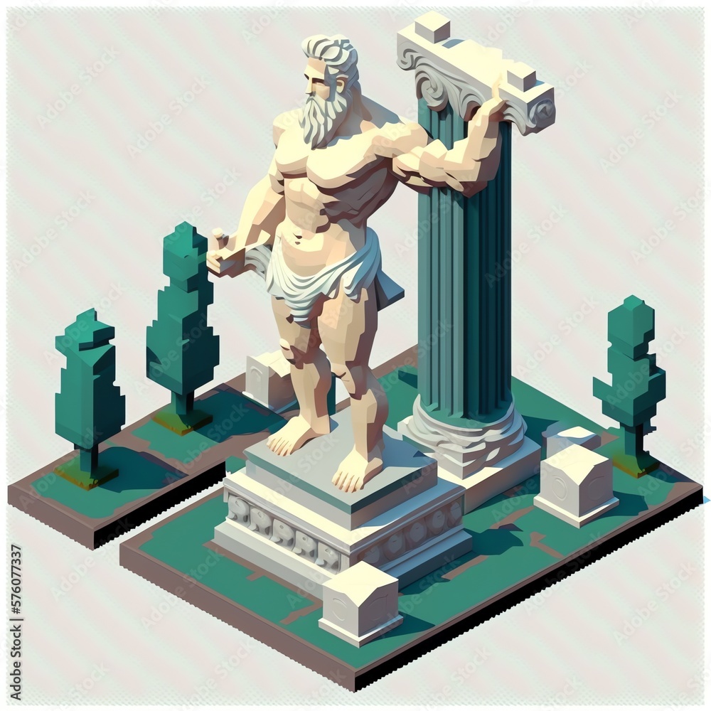Statue of Zeus at Olympia. Wonder of the Ancient World. Isometric art ...