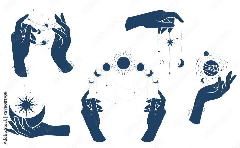 Magic, wizardry and astrology, tarot fortune-telling, woman hands doing ...