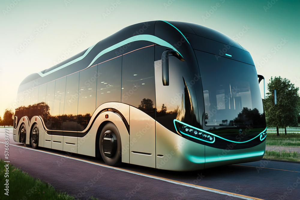 Bus truck of the future on autopilot, futuristic transport autonomous ...