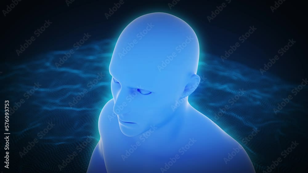 Human body pain.3d blue silhouette of man. Anatomy of a man showing ...