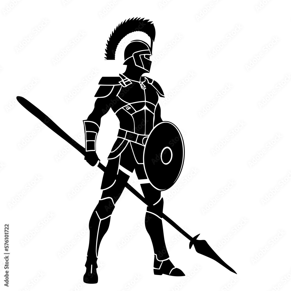 Illustration of a Spartan warrior in striking black and white ...