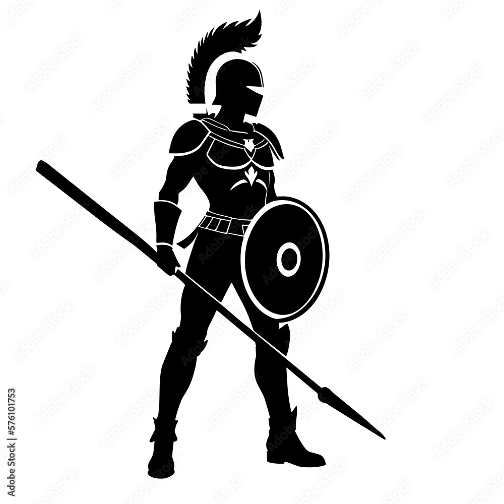Illustration of a Spartan warrior in striking black and white ...