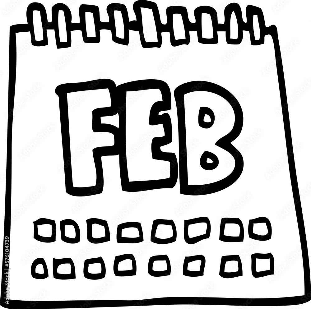 line drawing cartoon calendar showing month of february Stock ...