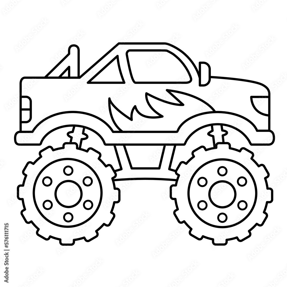 Monster Truck for Coloring Page, Outline Design for Kids Activity, Off ...
