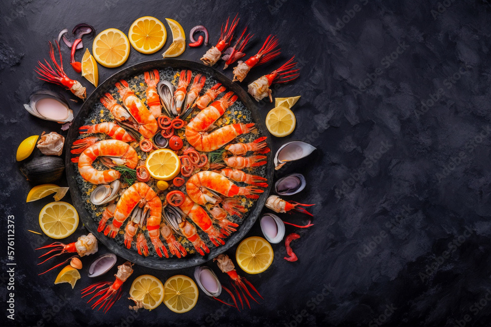 Spanish national food paella, super photo realistic illustration ...