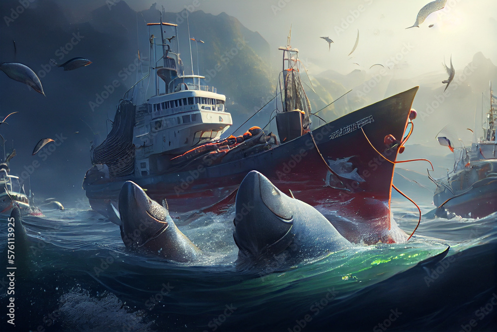 massive industrial fishing ship in the ocean Stock Illustration | Adobe ...